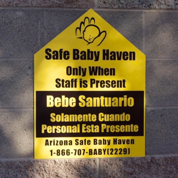 New Safe haven sign mounted at station - Arizona Safe Baby Haven